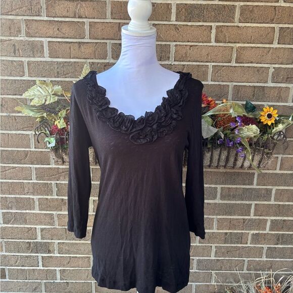 J. Crew | Tops | Jcrew Black Ruffle Neck Blouse | Poshmark